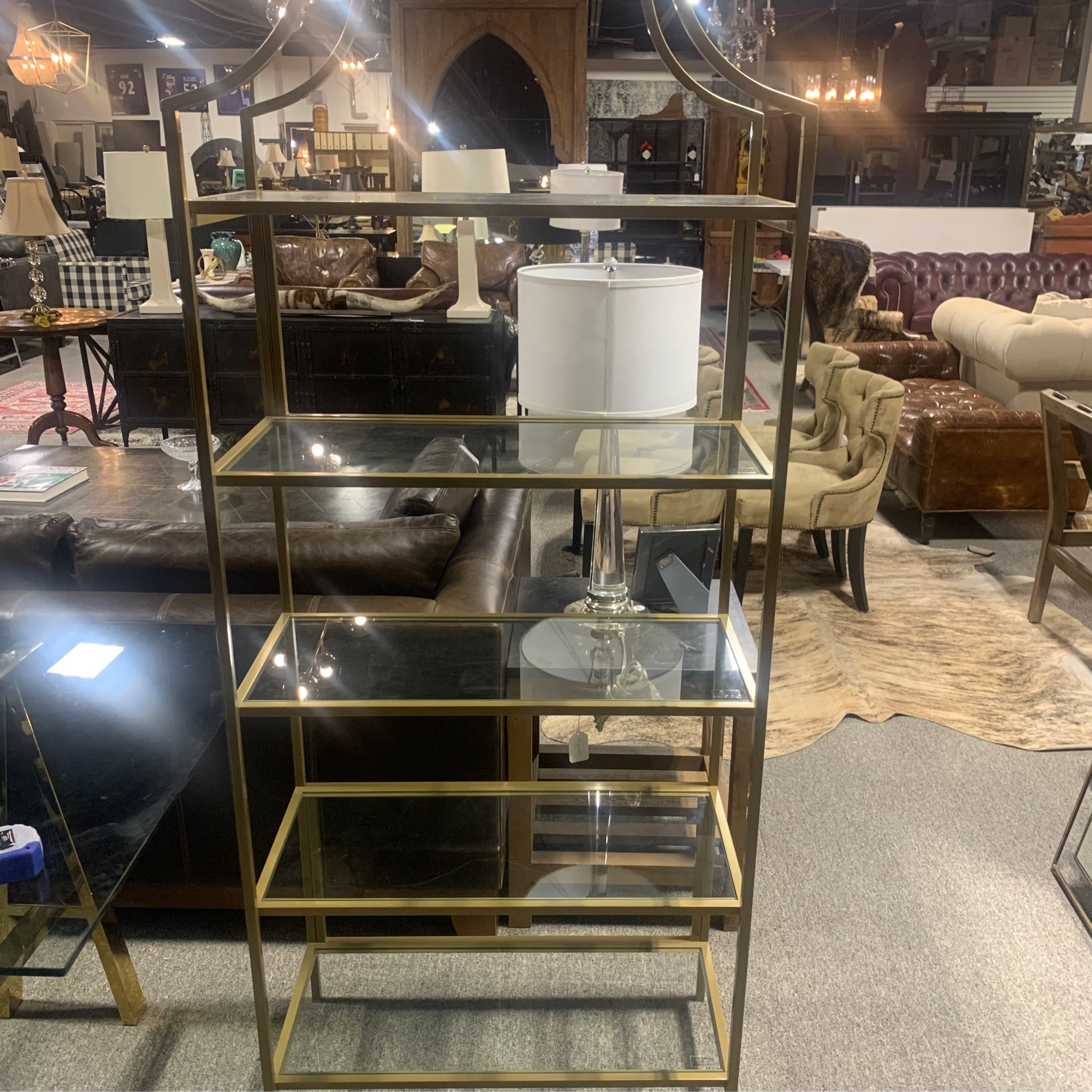 Gold and Glass Etagere bookcase | North Furnishings