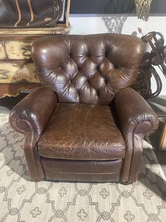 Restoration Hardware Leather Churchill Recliner Chair | North Furnishings