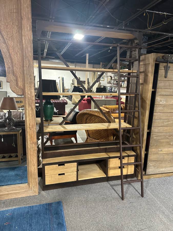 Restoration Hardware 1950s Dutch Shipyard Triple Shelving with Ladder North Furnishings
