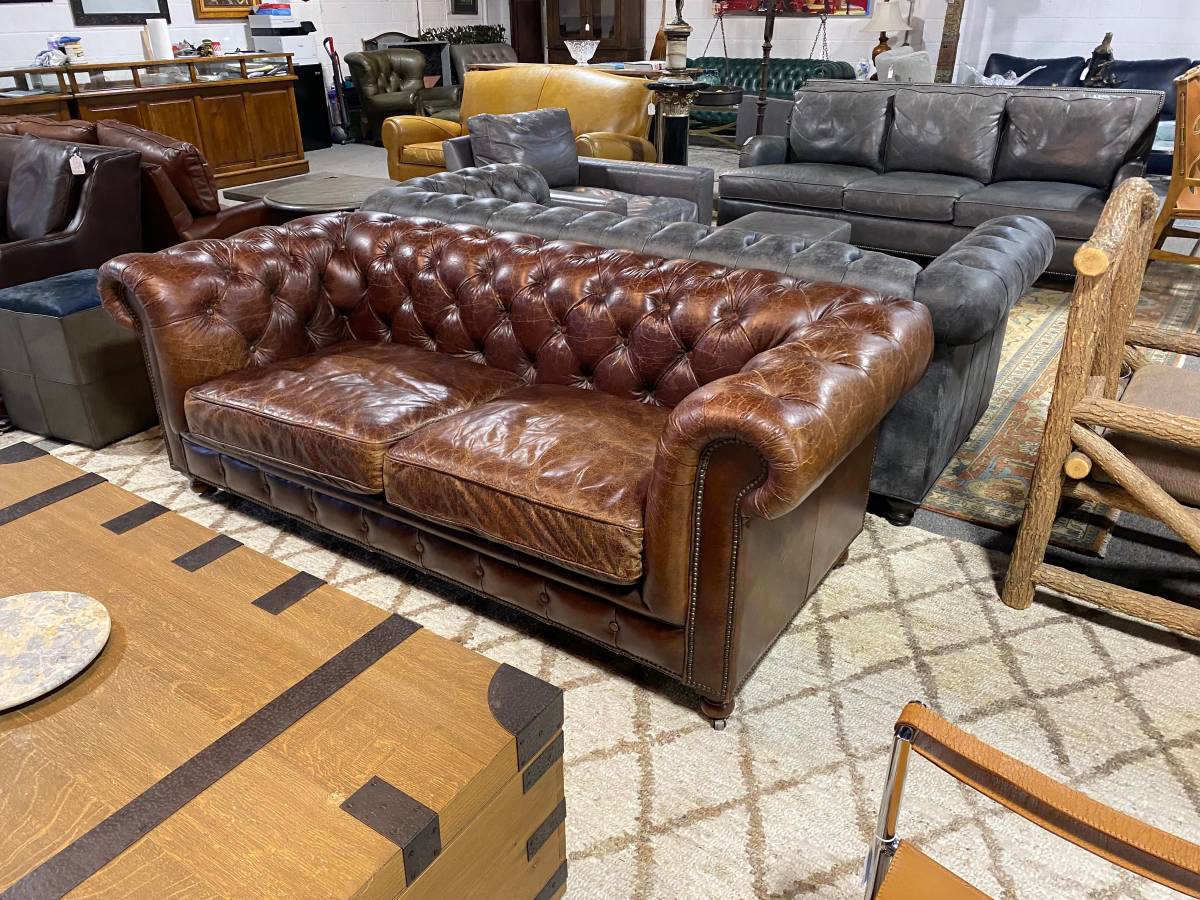 Restoration hardware leather sofa for sale store